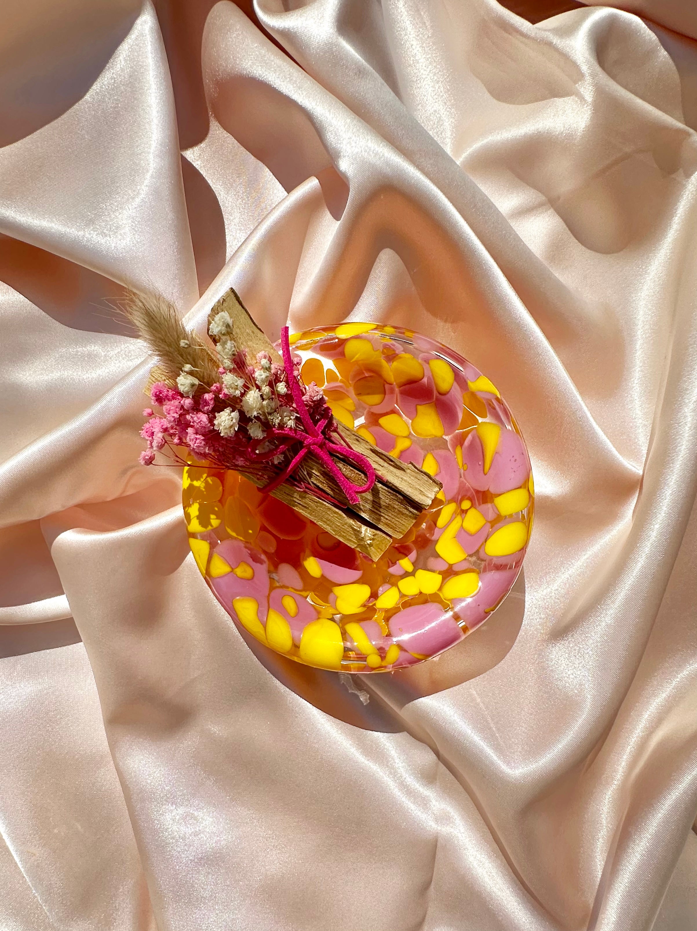 Pink and Yellow Spotted Glass Bowl – Charged Glassworks
